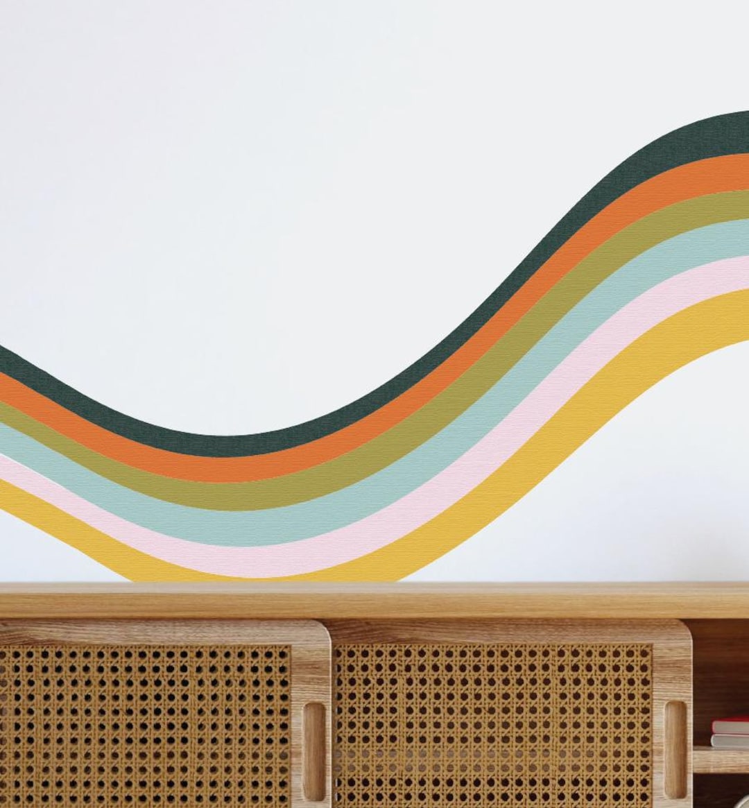 Fabric Wall Decal - Wavy Retro Stripe Wall Decal - Colorful Rainbow ...