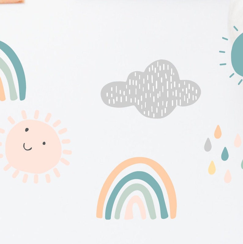 Wall Decal Pastel Colored Suns and Rainbows With Clouds and - Etsy