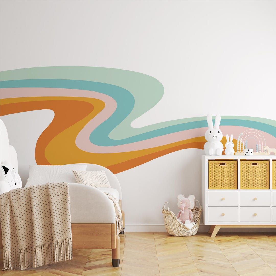 Colorful Wavy Retro Stripe Wall Decal Easy to Apply Multiple Color and ...
