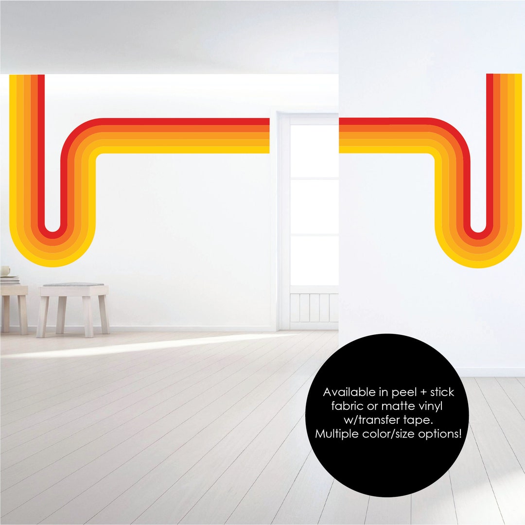 Retro Stripe Wall Decal, Desert Fire Nursery Decor, Vibrant Kids Room ...