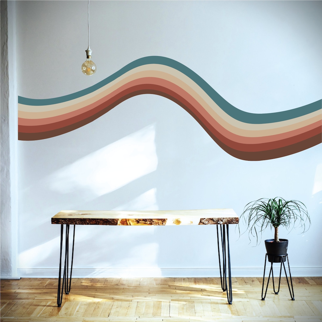 Wavy Retro Stipe Wall Decal - Colorful Rainbow Wall Art Sticker - Retro ...