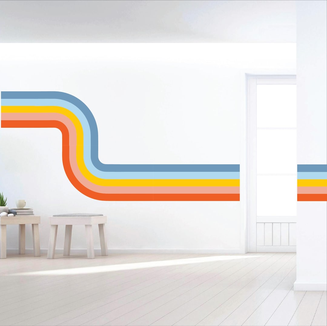 Colorful Retro Stripe Wall Decal/playroom Decal/removable Wall Sticker ...
