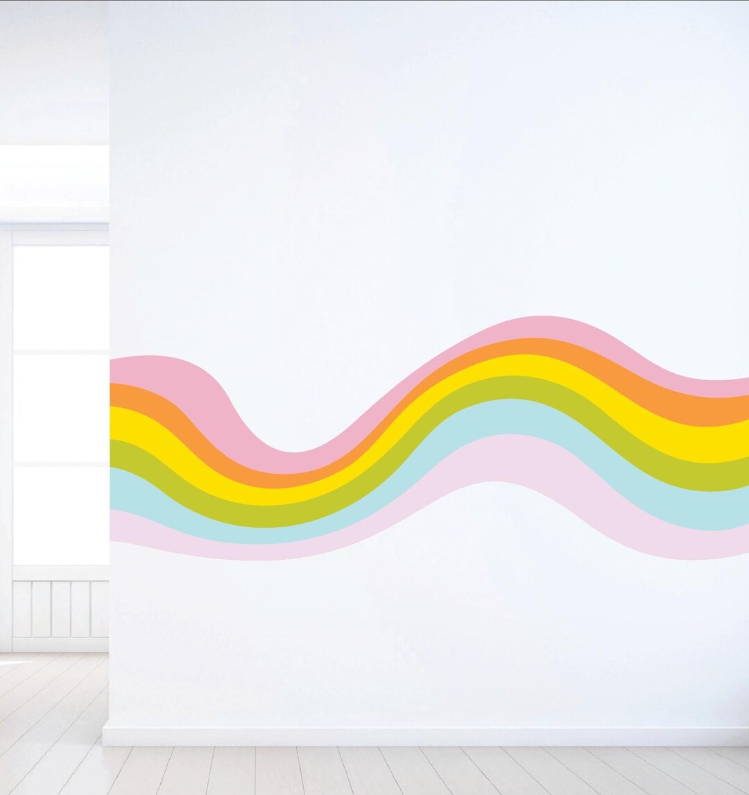 Rainbow Stripe Wall Decals for Kids Room, Retro Wavy Stripe Wall Decal ...