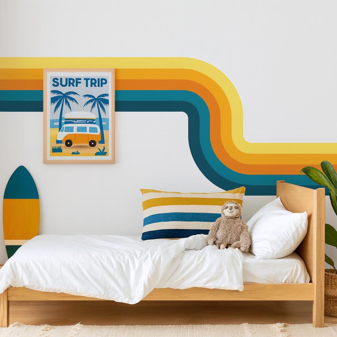 Kids Room Decals, Retro Stripe Wall Decal, 70s Waves, Peel and Stick ...