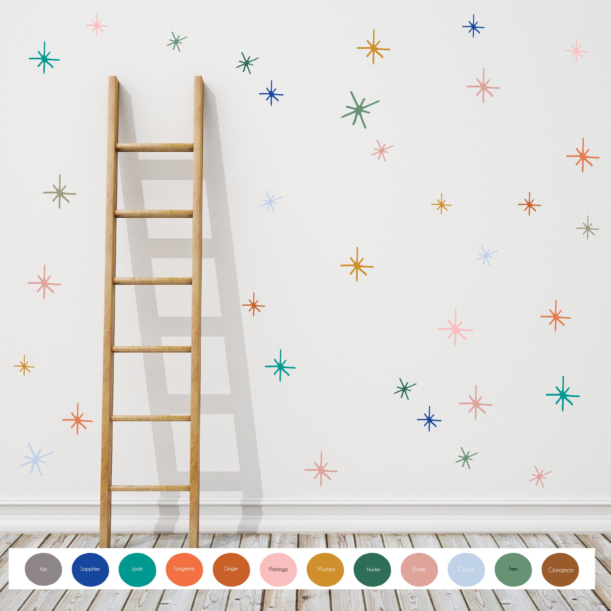 Retro Starburst Wall Stickers, Colorful Atomic Starburst Wall Decals ...