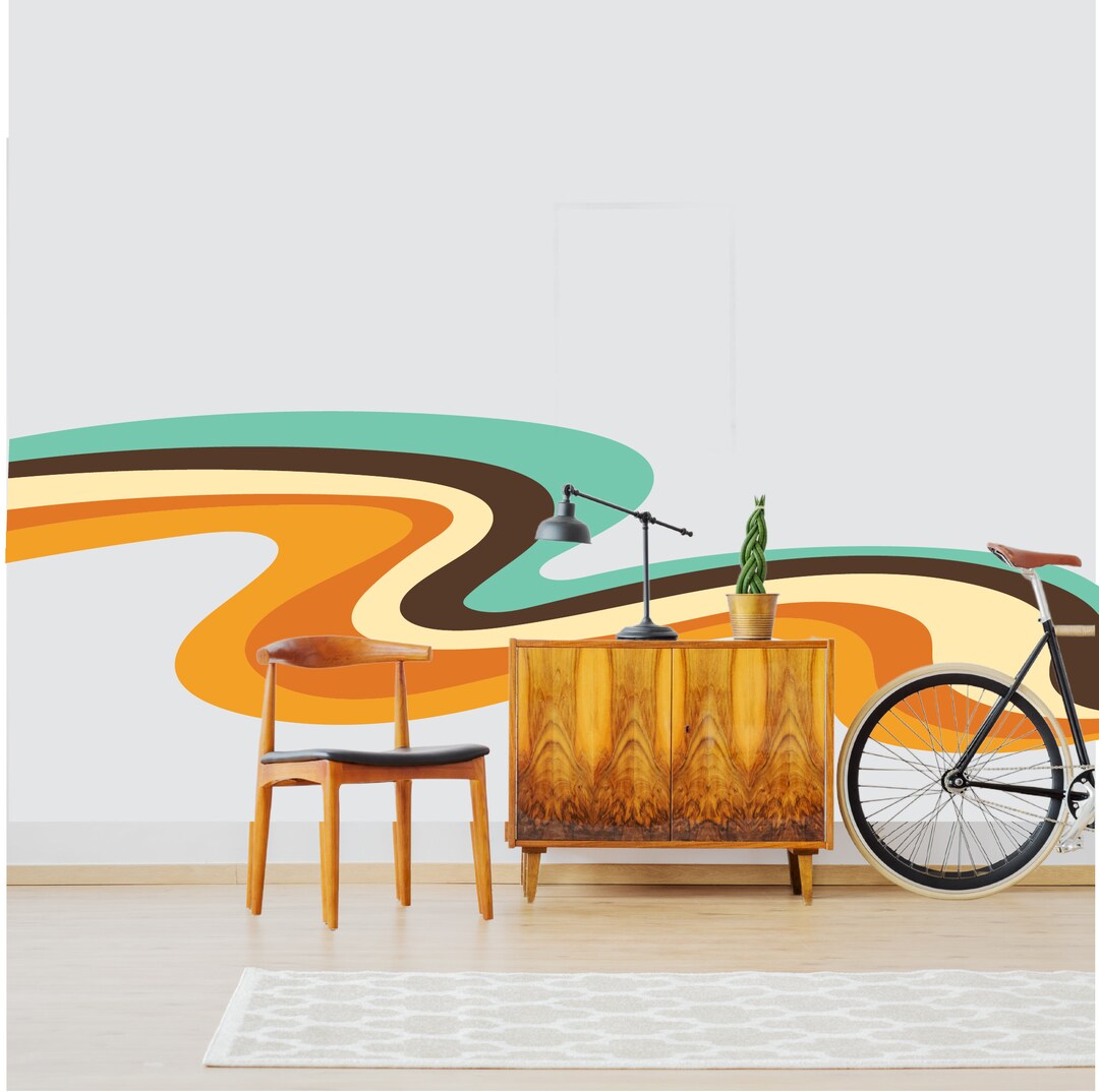 Retro Wall Decal/70s Stripe/wavy Wall Sticker/fabric Peel and Stick ...