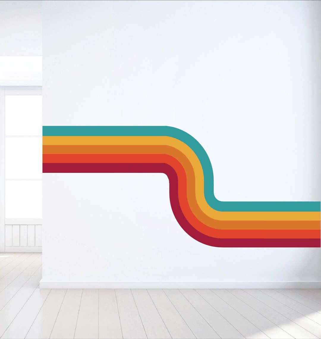 Retro Rainbow Stripe Wall Decals, Kids Room 70s Mid-century Style Vinyl ...