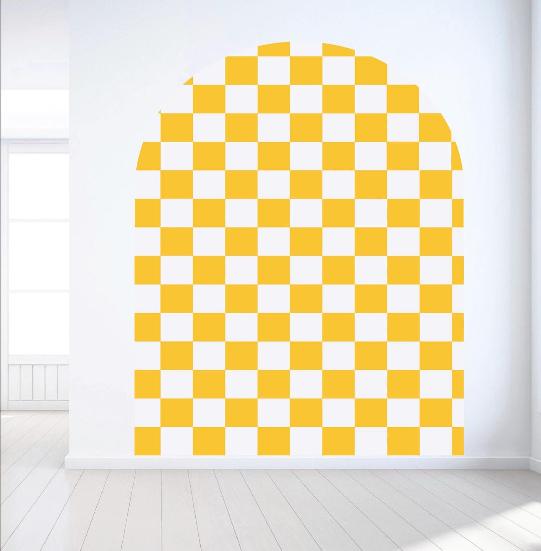 Retro Arch Checkered Pattern Wall Decal, Sunshine Yellow Nursery Wall ...