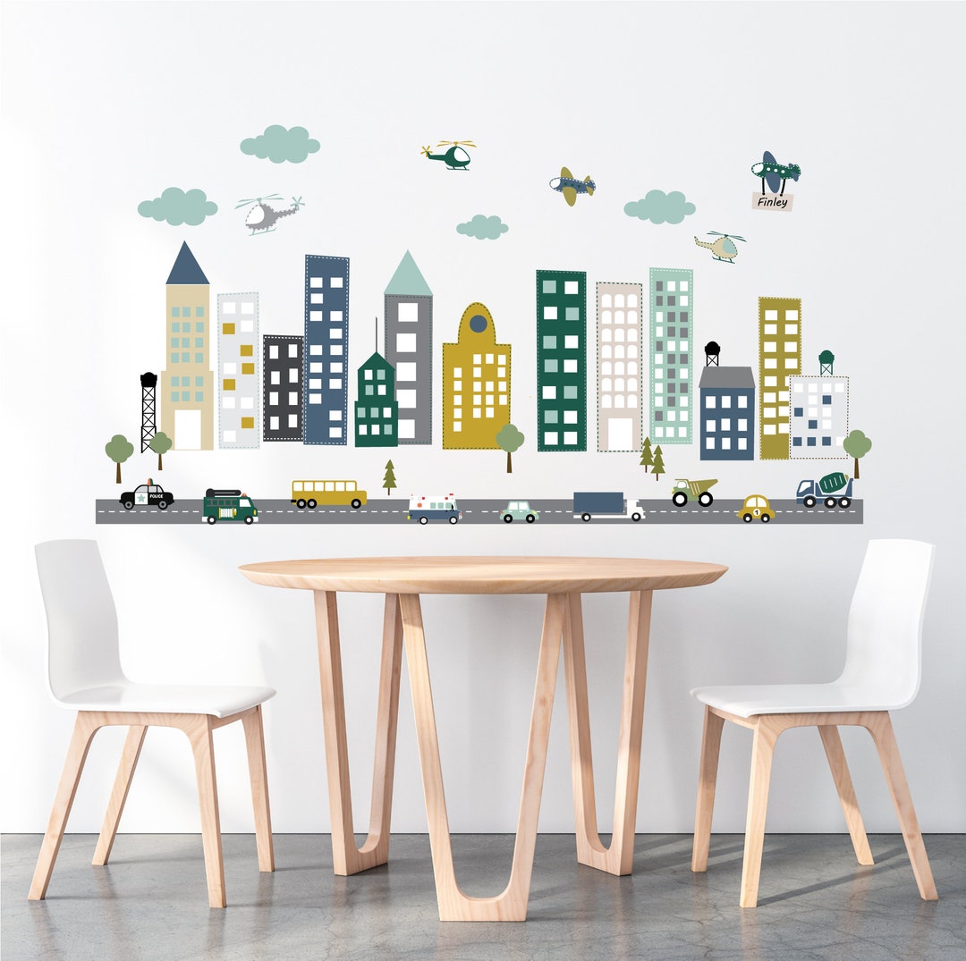 City Wall Decal Kids, Transportation Wall Decal for Kids, Stay at Home ...