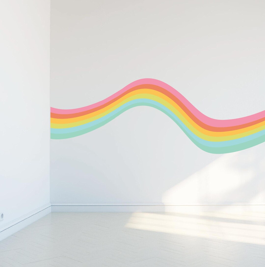 Retro Wavy Rainbow Stripe Wall Decal: Peel & Stick Wall Art - Etsy
