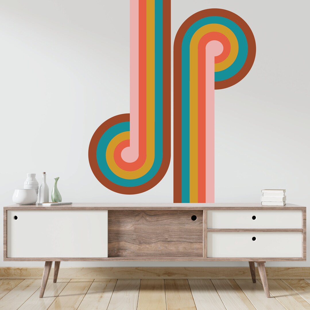 Vinyl Wall Decal - Retro Nostalgic Striped Rainbow Circle - Easy Peel ...