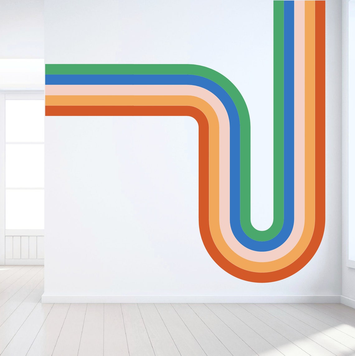 Retro Stripe Wall Decal, Colorful Rainbow Sticker, Kids Room Decor - Etsy