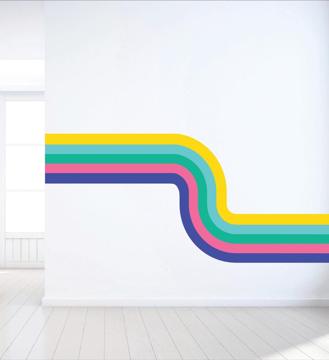 Rainbow Stripe Wall Decals, Kids Room Retro Peel and Stick Customizable ...