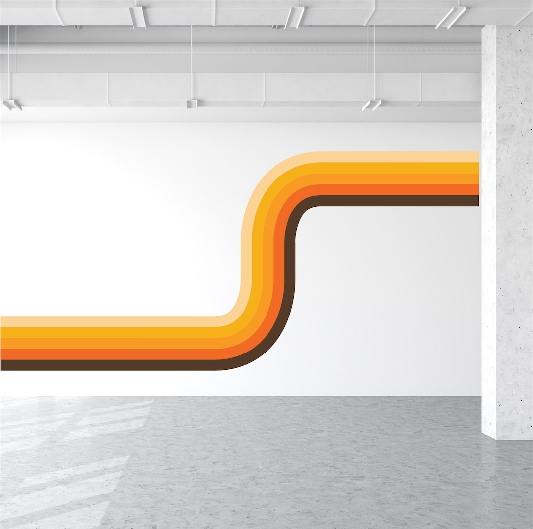 Retro Orange, Yellow, and Brown Curve Stripe Wall Decal – Peel and ...