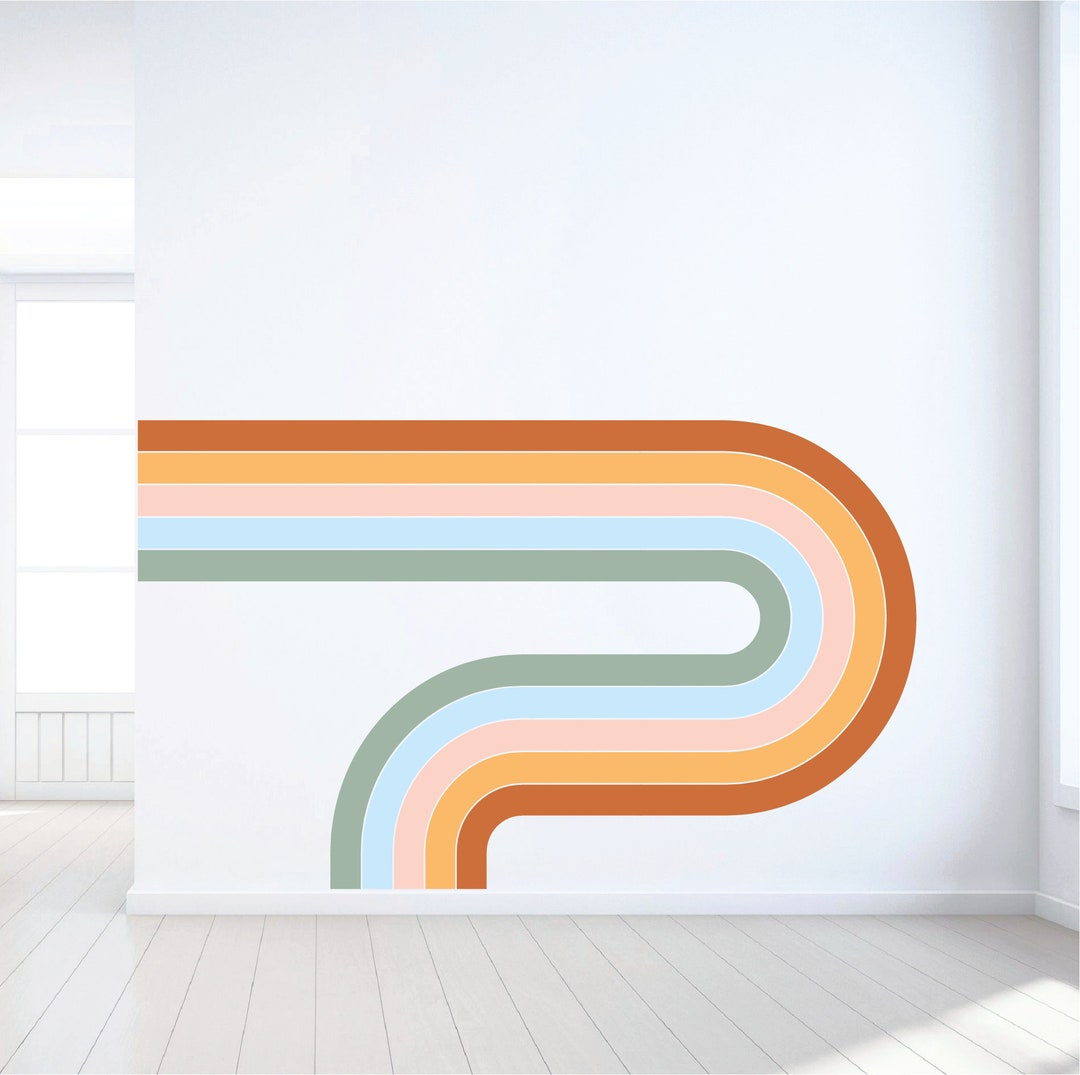 Retro Stripe Wall Decal - Half Curve Rainbow Wall Decal - Childrens ...