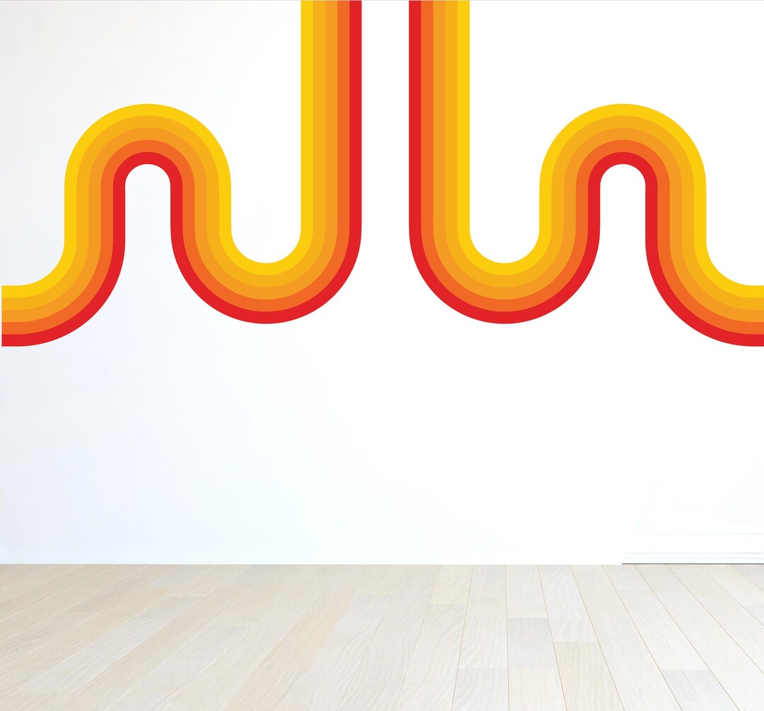 Fabric Wall Decal - Retro Stripe Wall Decal - Colorful Curve Stripes ...