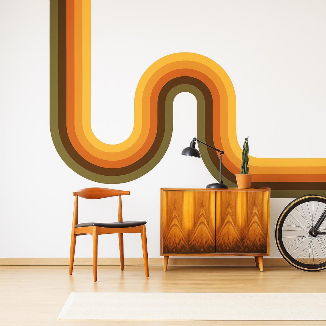 Retro S-curve Wall Stripe Decal • Vintage Wave Fabric Peel and Stick ...