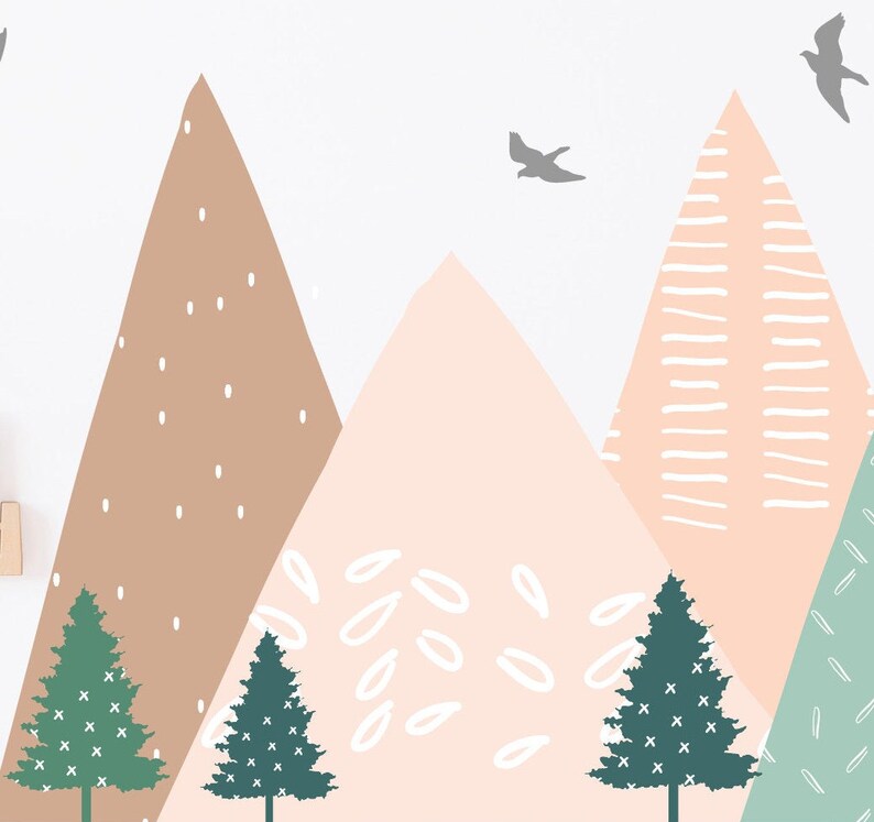 Boho Mountain Wall Decals, Removable Peel & Stick Wall Decals, Woodland ...
