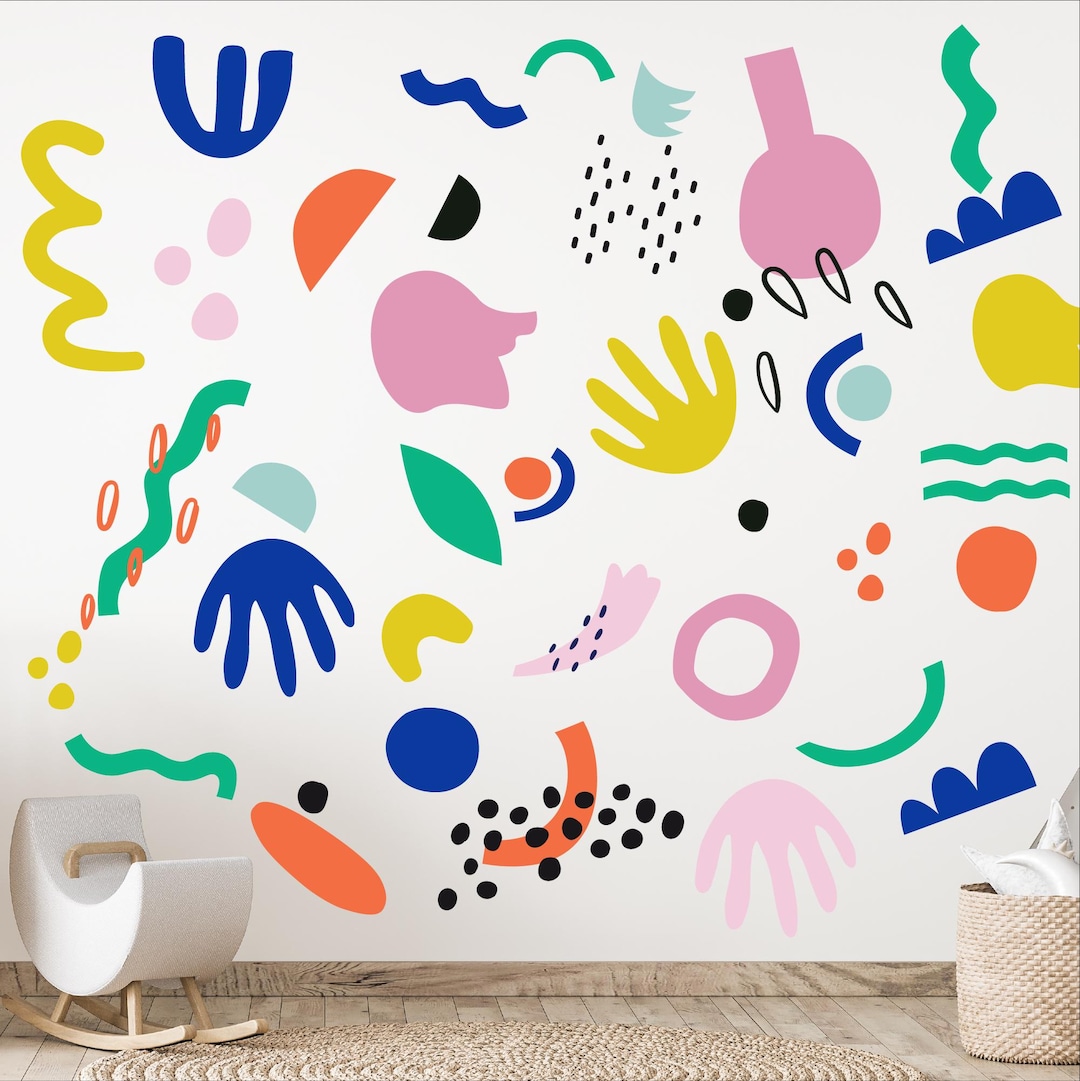 Playful Abstract Shapes Wall Decals, Removable Fabric Vinyl, Custom ...