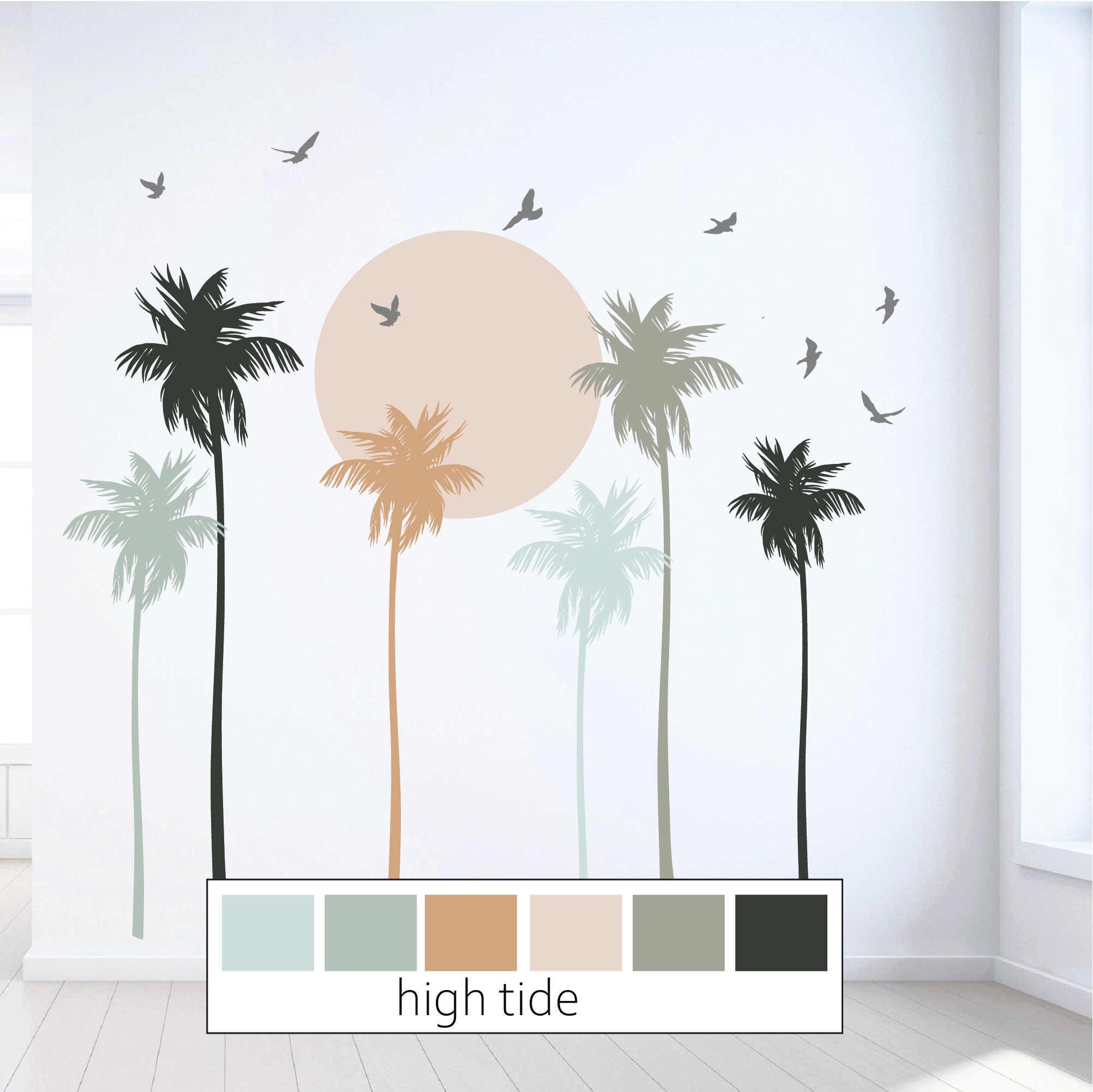 Boho Palm Tree Wall Decals, Tropical Sunset Nursery Art - Etsy