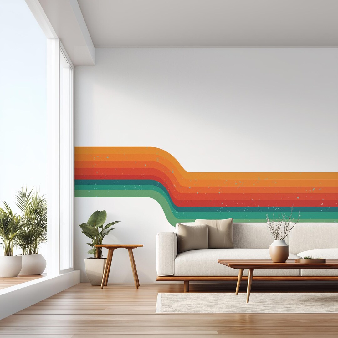 Retro Rainbow Stripe Wall Decals, Kids Room Decor, Nursery Wall Art ...