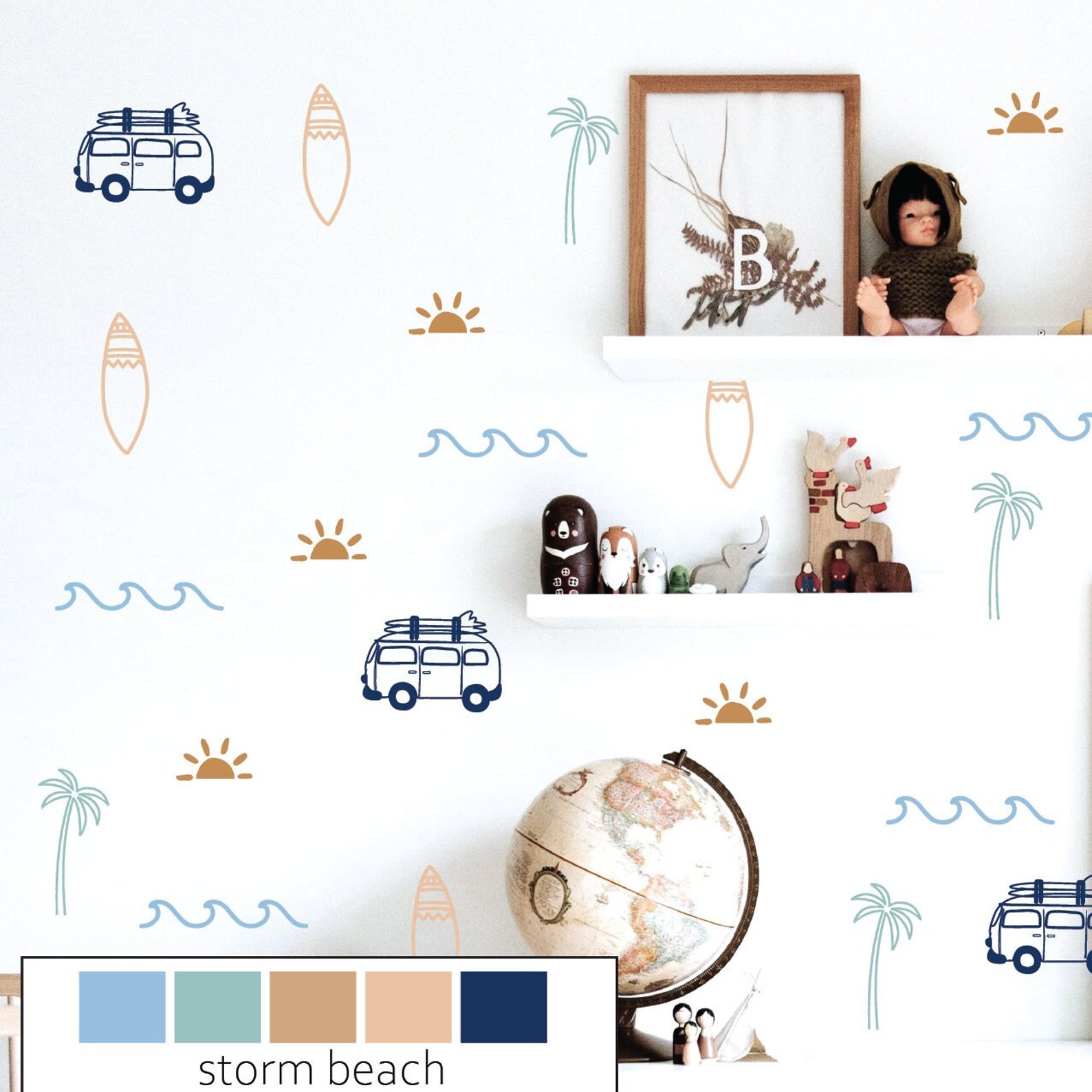 Ocean Wall Decals, Surf Wave Retro Van Ocean Wall Decals, Palm Tree ...