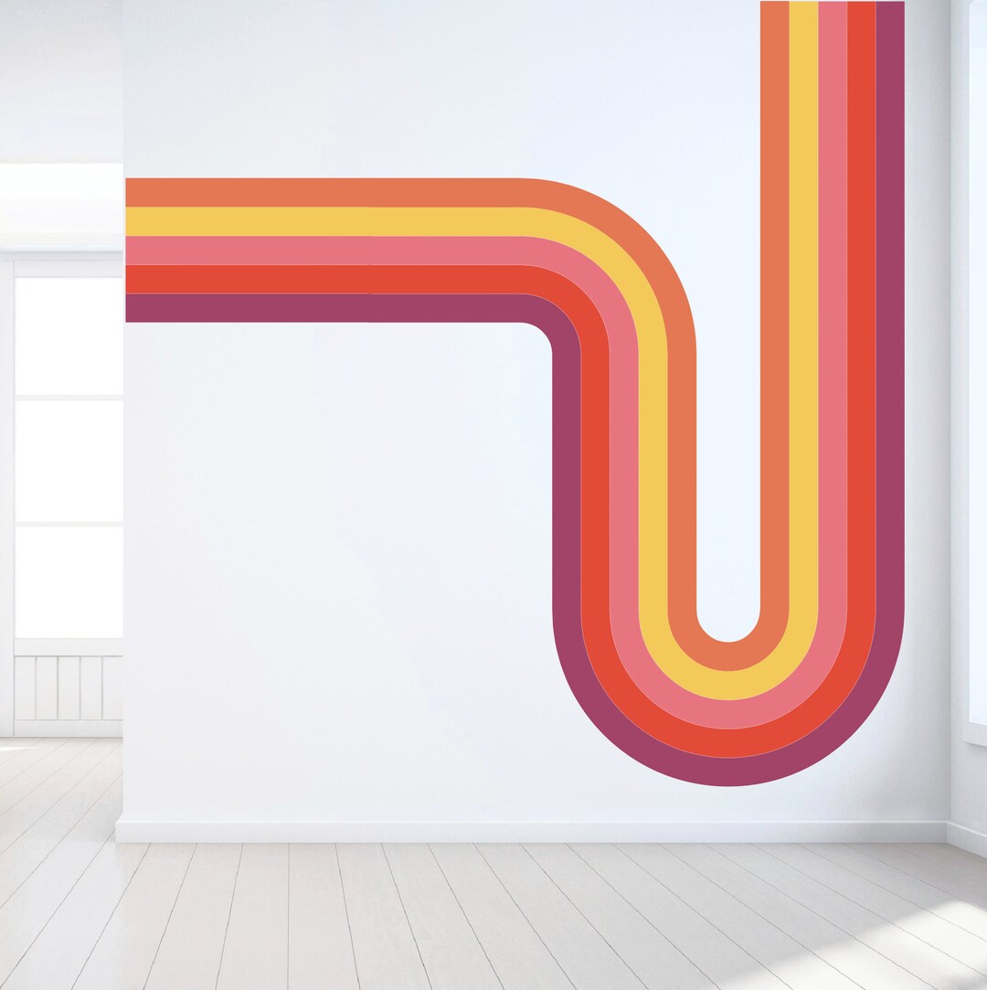 Rainbow Stripe Wall Decal - Colorful Retro Stripe Decal - Pink and Red ...