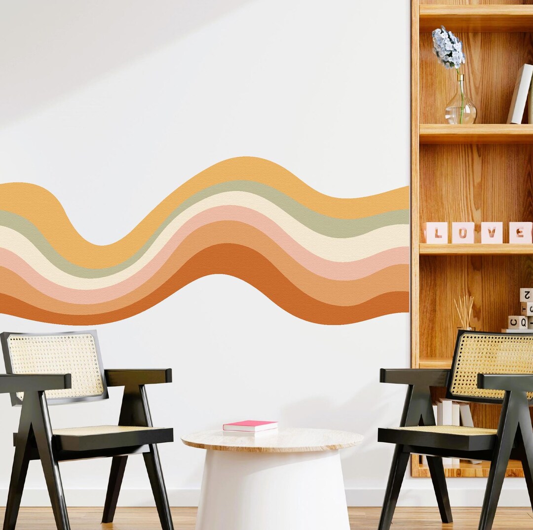 Wavy Retro Stipe Wall Decal - Colorful Rainbow Wall Art Sticker - Retro ...