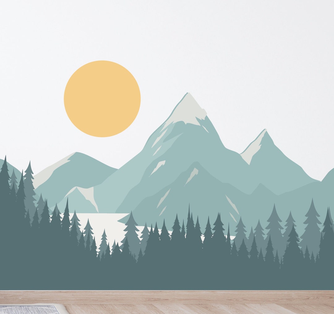 Mountain Forest Nursery Blue Wall Decal – Peel and Stick Lake Mural - Etsy