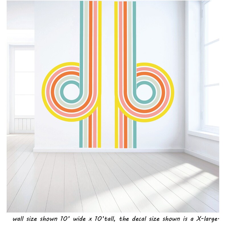Retro Stripes Wall Decal – 70s Inspired Rainbow Hippy Apartment Decor ...
