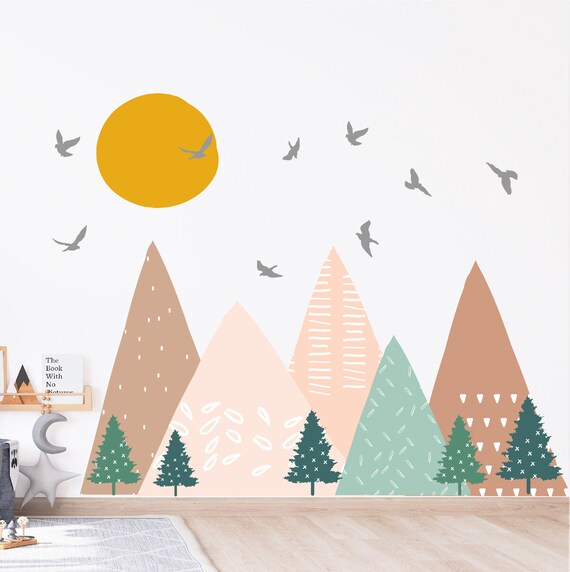 Mountain Wall Decals Earthy Boho Color Scheme Nursery Wall | Etsy