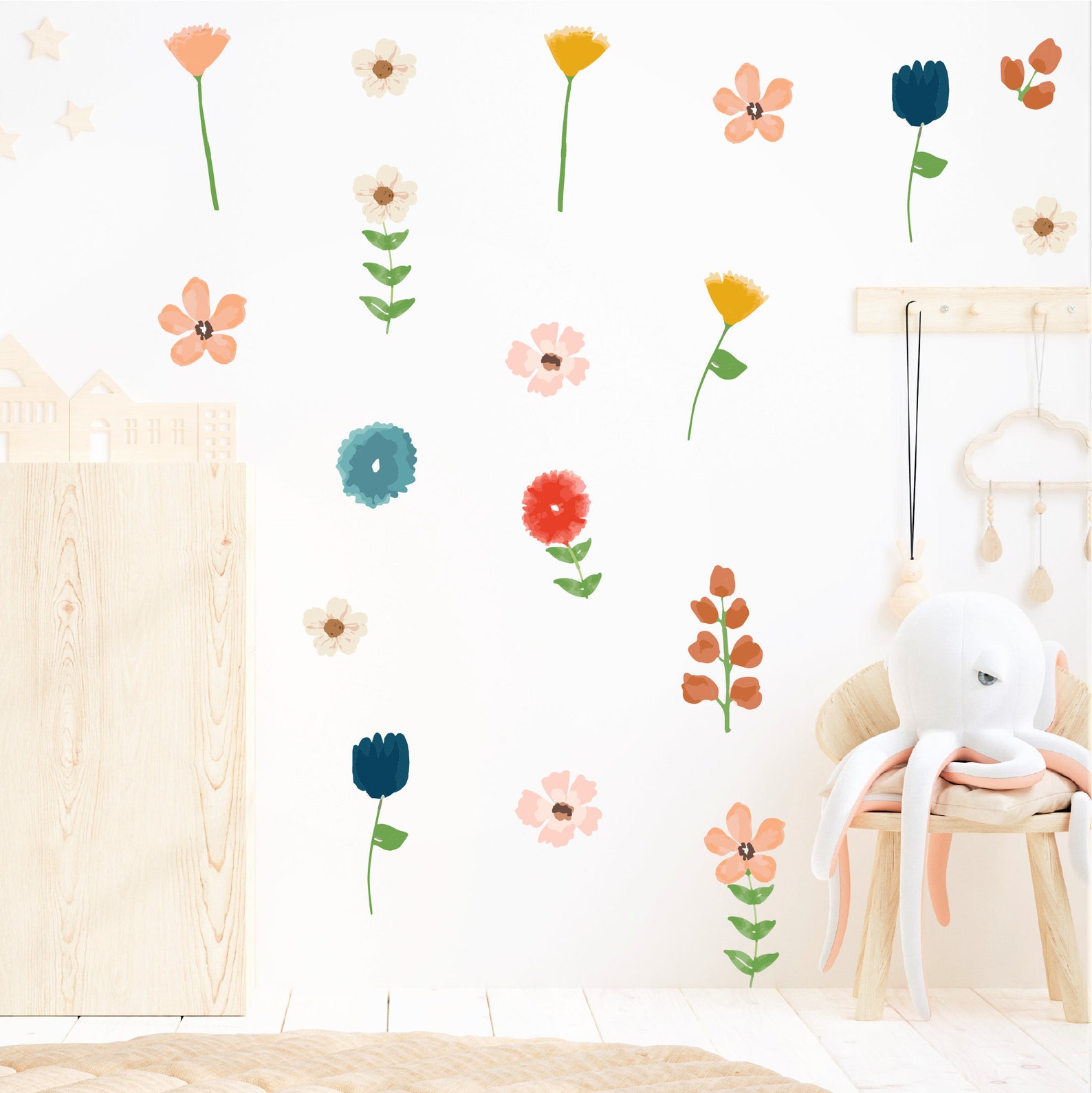 Flowers Fabric Wall Stickers Removable & Reusable Peel and - Etsy