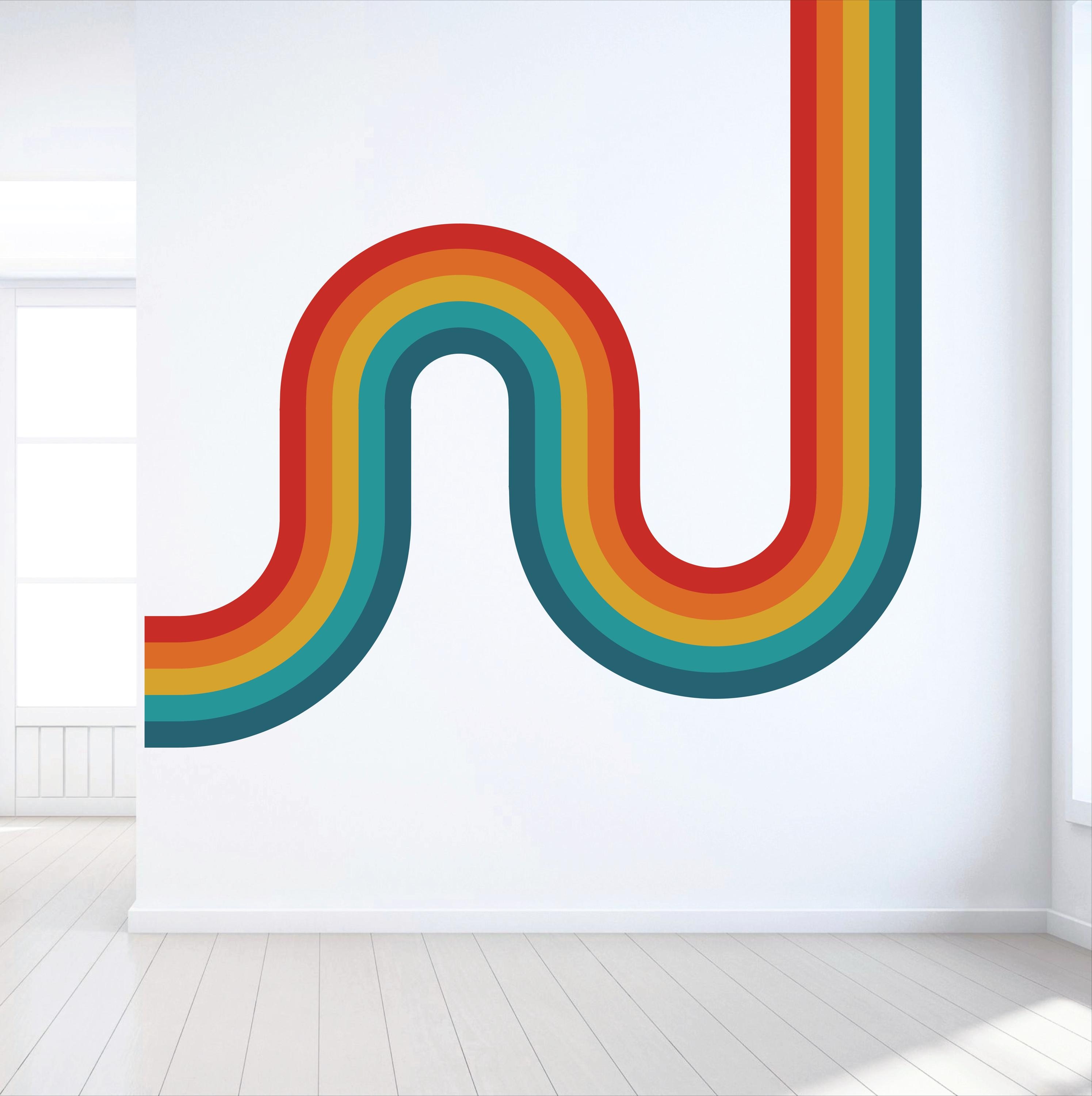 Fabric Wall Decal - Retro Stripe Wall Decal - Colorful Curve Stripes ...