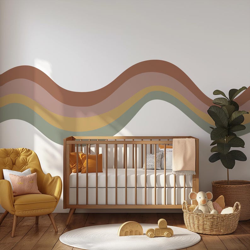 Retro Wavy Rainbow Stripe Wall Decals, Girls Room Decor, Customizable ...