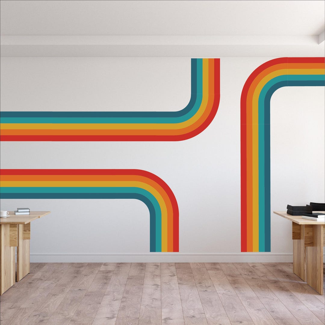 Retro Rainbow Stripes Wall Decal - Etsy