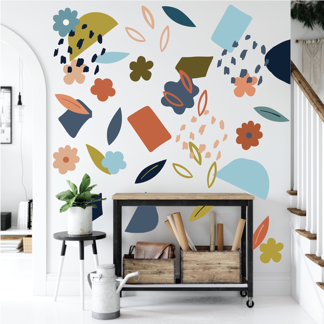 Abstract Wall Decals - Navy, Greens and Earthy Colors, Abstract, Shapes ...