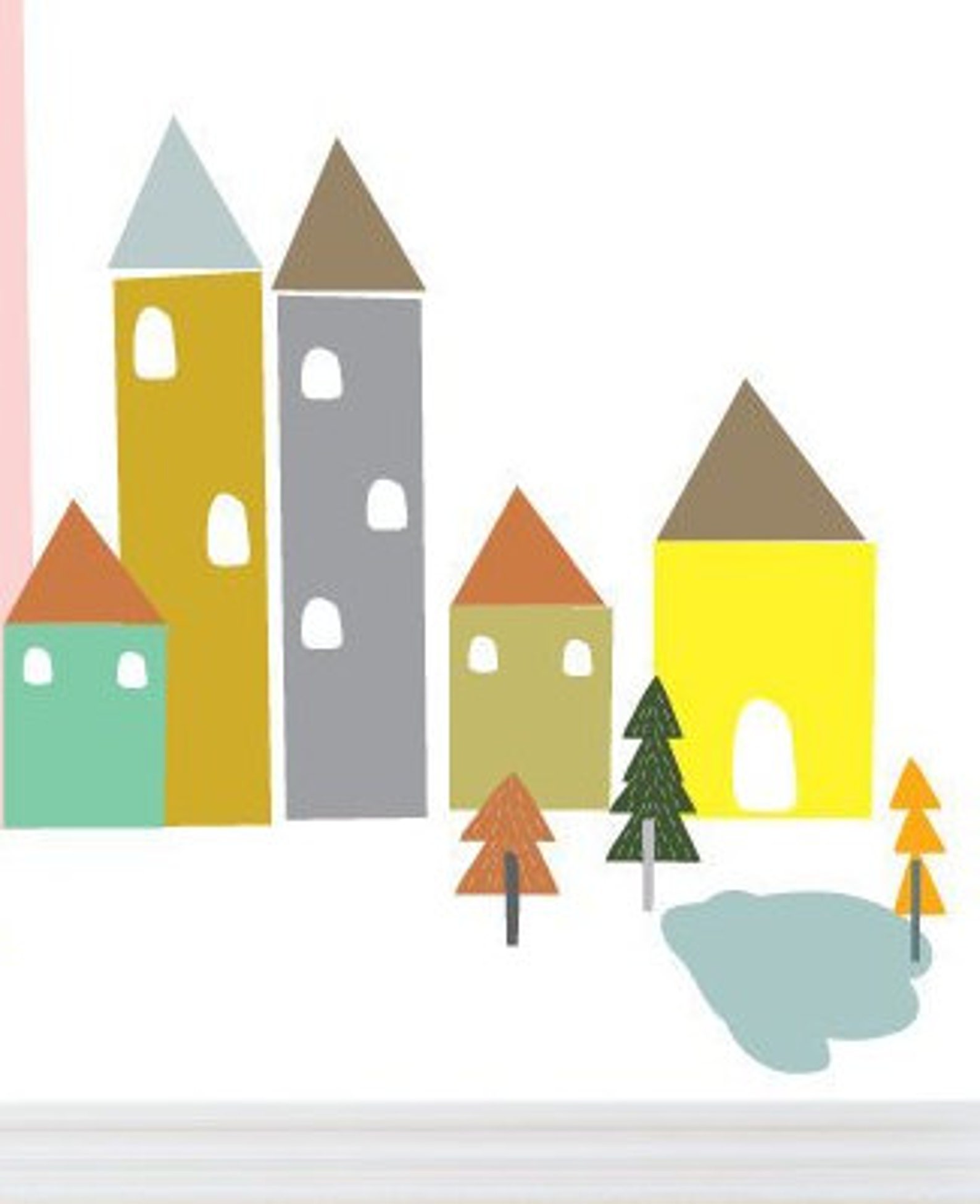 City Wall Decal City Wall Sticker Pastel Colored City Wall - Etsy