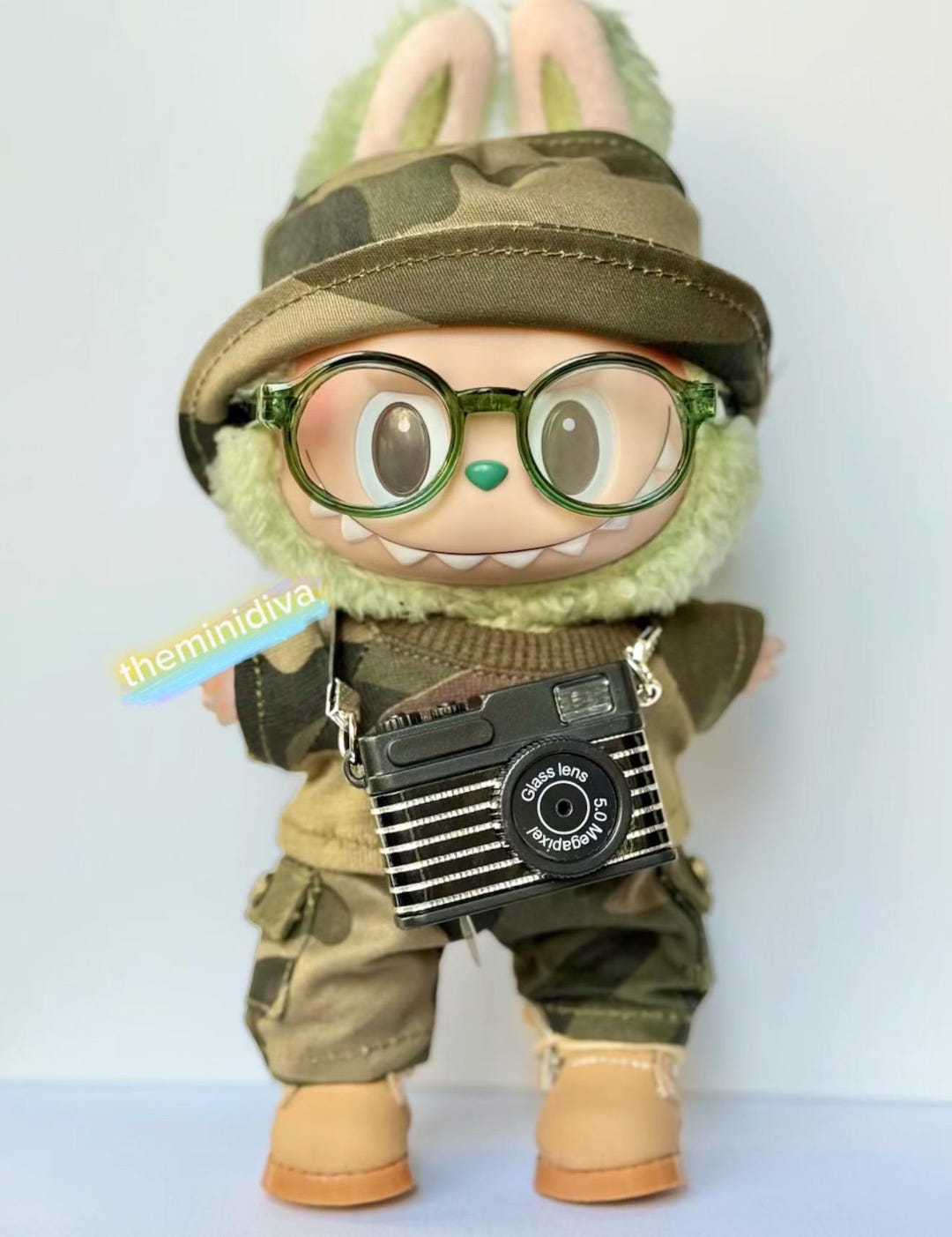 Labubu Clothes Camouflage Tee Shirt Top and Camo Cargo Pants Side ...