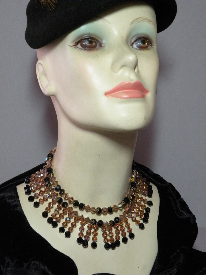Vintage Amber & Jet Crystal Necklace - Etsy