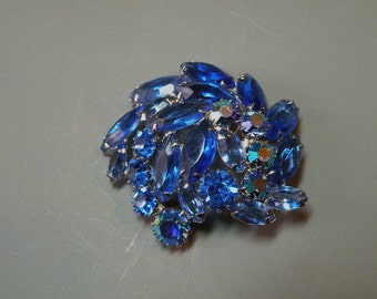 Brooch-vintage Large Blue Cut Crystal Brooch - Etsy