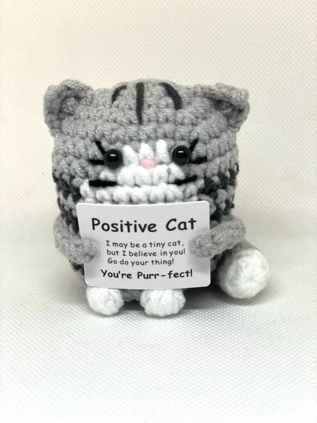 Positive Cat Amigurumi | Handmade Crochet Cat With Motivational Card ...