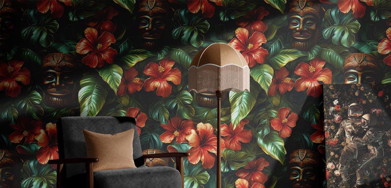 Tropical Tiki Wallpaper – Renter Friendly Peel and Stick – Removable ...