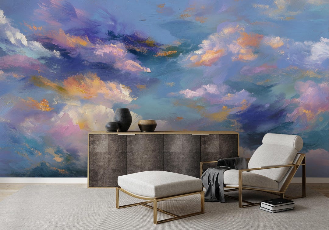 Cloud Wall Mural – Soft Pastel Sky With Brushstroke Texture | Abstract ...