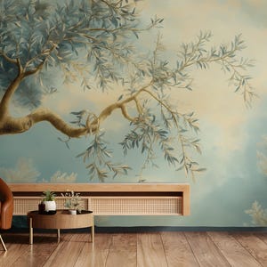 Elegant Olive Tree Mural | Hand-painted Botanical Wall Art | Luxury ...