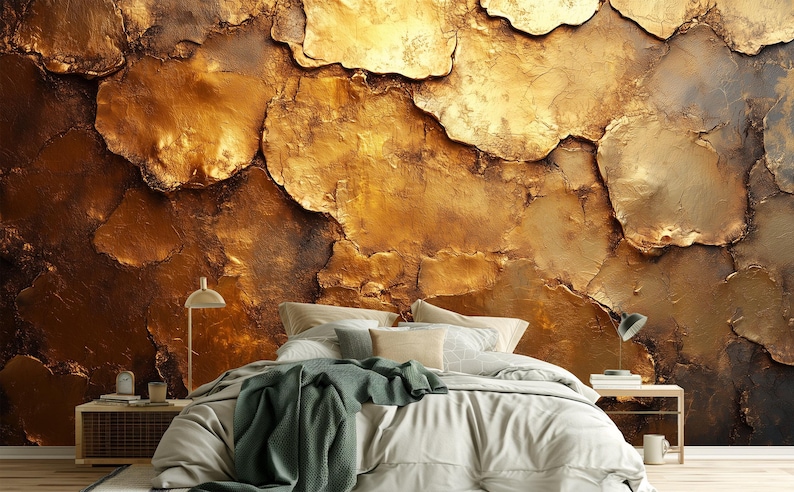 Luxury Gold Leaf Texture Wall Mural - Antique Metallic Patina - Opulent ...