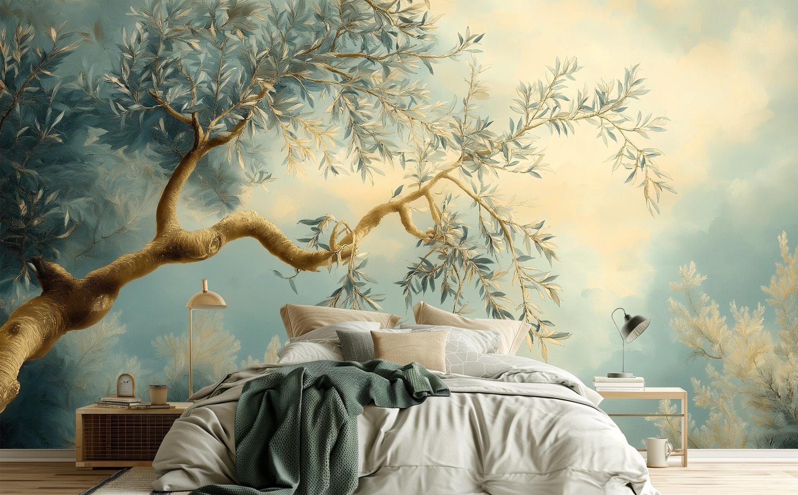 Elegant Olive Tree Mural | Hand-painted Botanical Wall Art | Luxury ...
