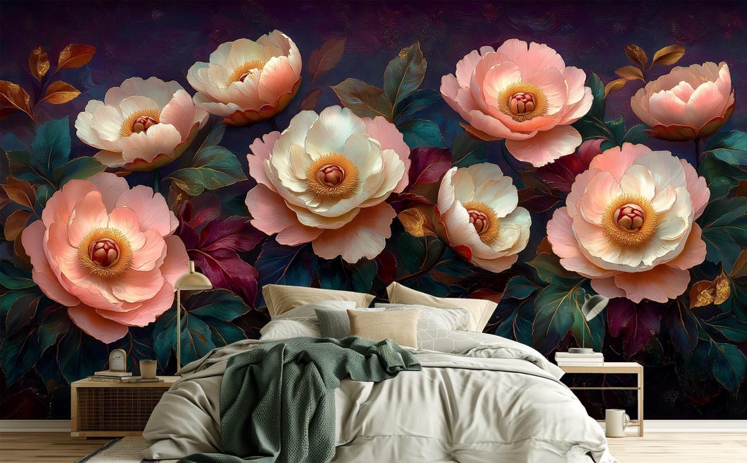 Luxurious 3D Floral Wallpaper | Hyper-realistic Peonies in Soft Pink ...