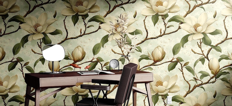 Magnolia Blossom Wallpaper – Renter Friendly Peel and Stick – Removable ...