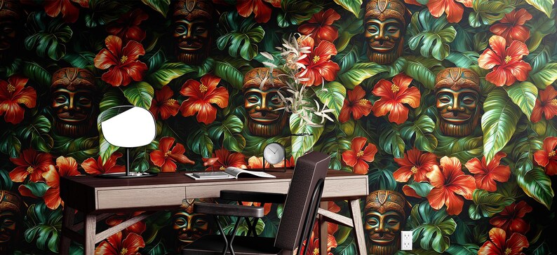 Tropical Tiki Wallpaper – Renter Friendly Peel and Stick – Removable ...