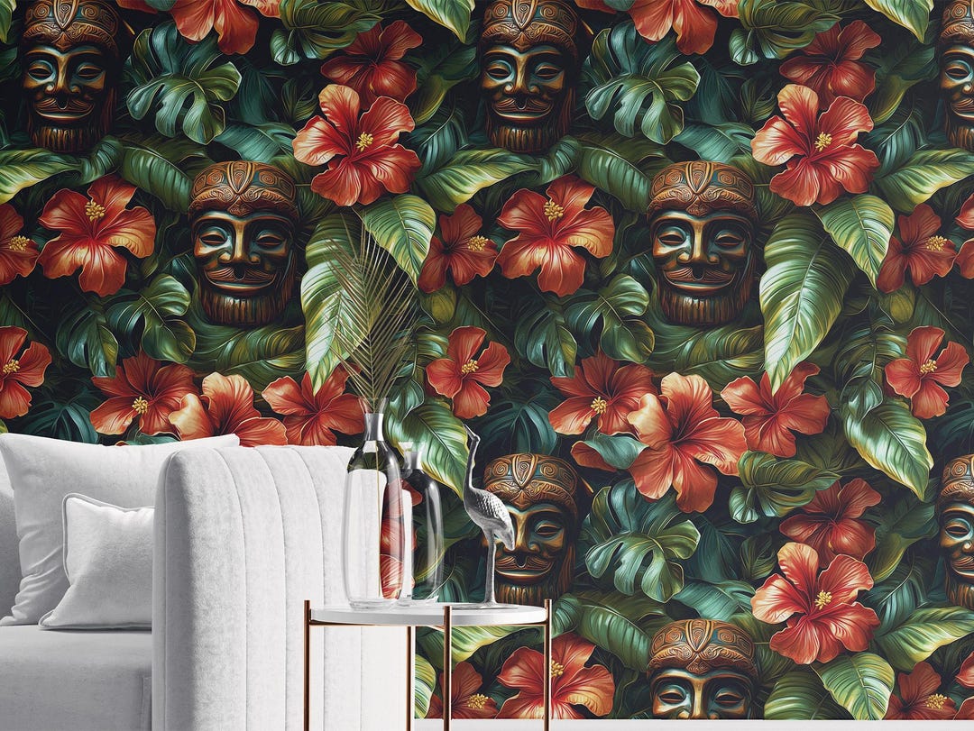 Tropical Tiki Wallpaper – Renter Friendly Peel and Stick – Removable ...